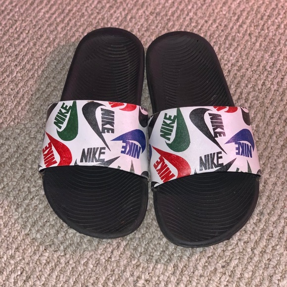 Nike | Shoes | Big Kids Nike Red Blue And Green Slides Size 5y | Poshmark